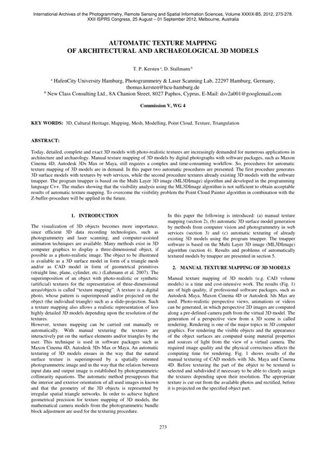 Pdf Automatic Texture Mapping Of Architectural And Archaeological 3d