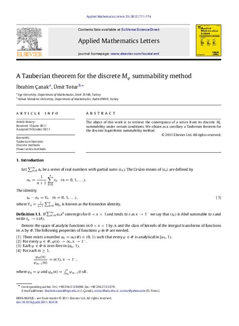 Pdf A Tauberian Theorem For The Discrete Summability Method