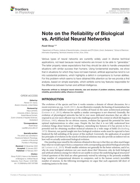 Pdf Note On The Reliability Of Biological Vs Artificial Neural Networks