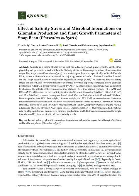 Pdf Effect Of Salinity Stress And Microbial Inoculations On Glomalin