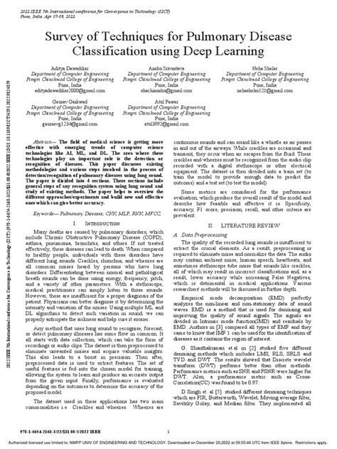Survey Of Techniques For Pulmonary Disease Classification Using Deep Learning Pdf Applied