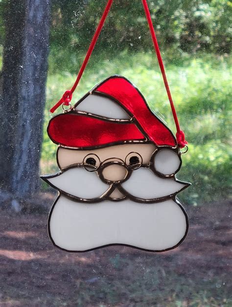 Beautifully Crafted Stained Glass Santa Head Ornament A Festive Touch For Your Holiday Decor