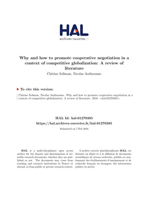 Pdf Why And How To Promote Cooperative Negotiation In A Context Of