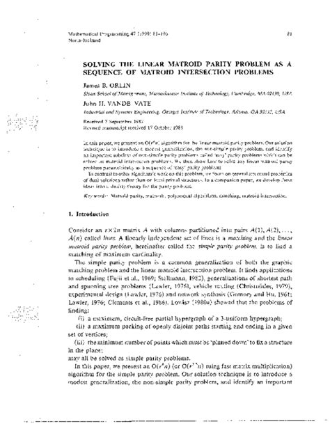 Pdf Solving The Linear Matroid Parity Problem As A Sequence Of Matroid Intersection Problems