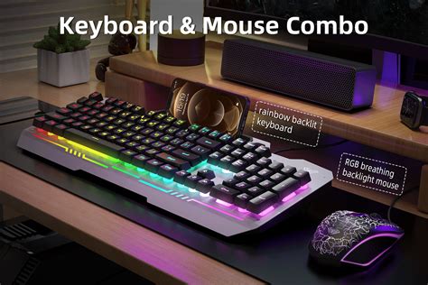 Aula T102 Rainbow Backlight Black Silver Wired Keyboard And Mouse Combo كيبورد ماوس جيمينج El