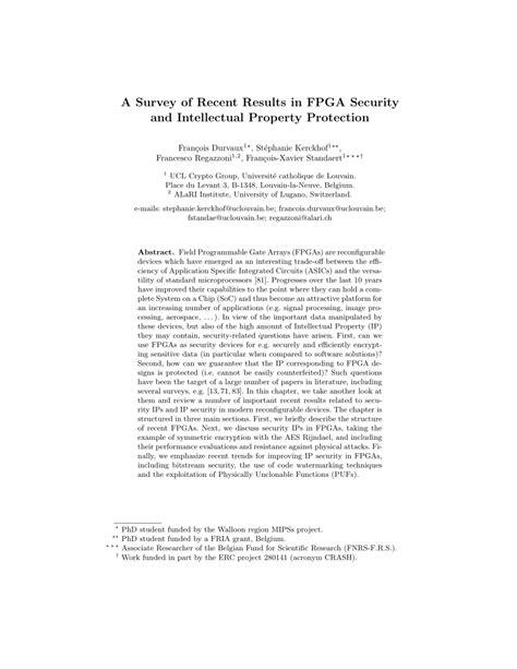 Pdf A Survey Of Recent Results In Fpga Security And Intellectual