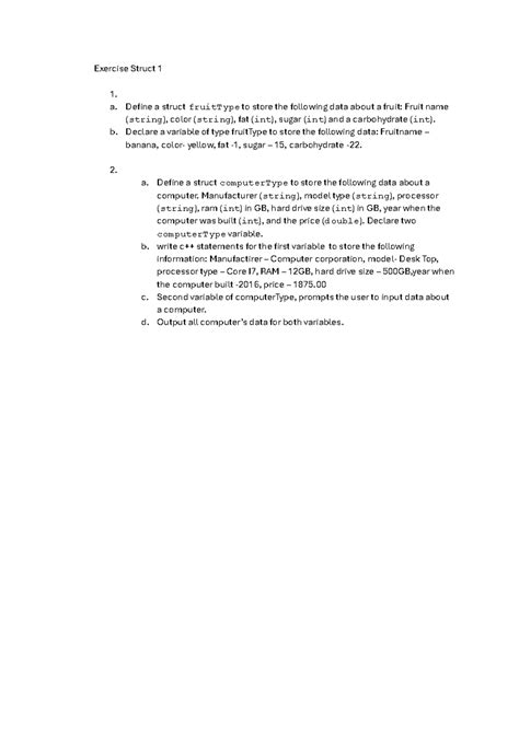 Exercise Struct 1 Contoh Soalan Programming Exercise Struct 1 1 A