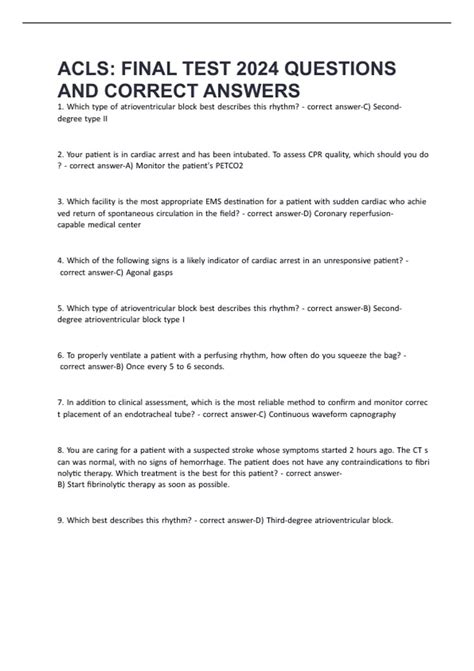 Acls Final Test 2024 Questions And Correct Answers Acls Stuvia Us