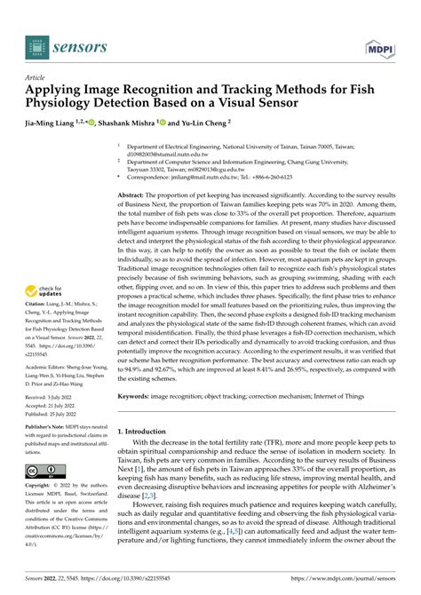 PDF Applying Image Recognition And Tracking Methods For Fish Physiology Detection Based On A