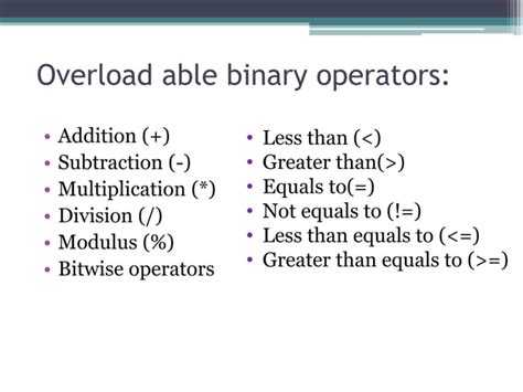 Operator Overloading Binary Ppt