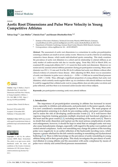 Pdf Aortic Root Dimensions And Pulse Wave Velocity In Young