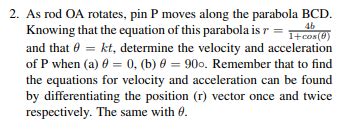 Solved As Rod OA Rotates Pin P Moves Along The Parabola Chegg