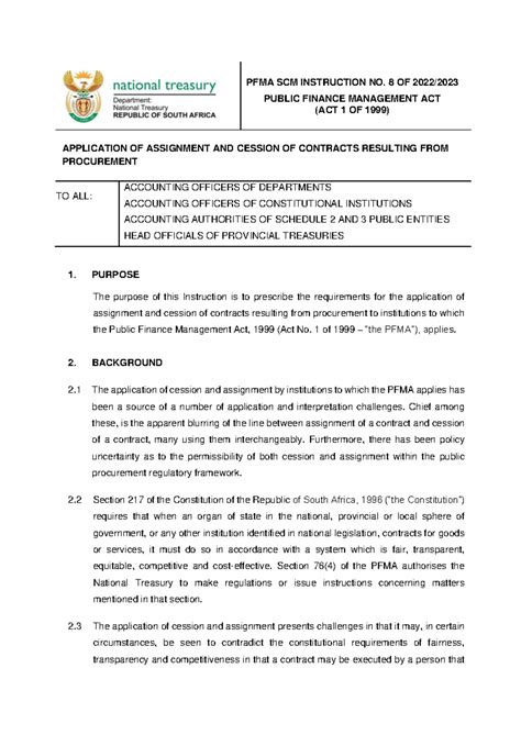 Pfma Scm Instruction No 08 Of 2022 23 Cession And Assignment Pfma