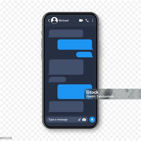 메시징 응용 프로그램과 현실적인 스마트 폰 빈 Sms 텍스트 프레임입니다 파란색 메시지 거품이있는 대화 채팅 화면 소셜 미디어 응용 프로그램 벡터 일러스트레이션 Brand
