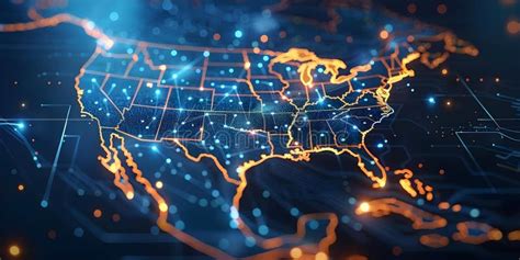 Digital Map Of The United States Illustrating Global Connectivity Through Data Transfer And