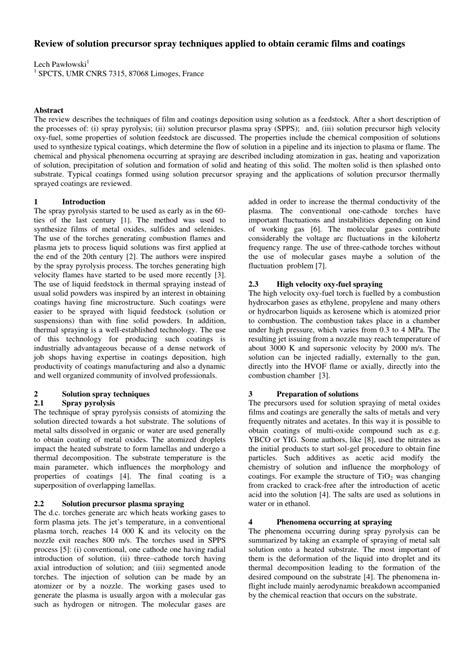 Pdf Review Of Solution Precursor Spray Techniques Applied To Obtain Ceramic Films And Coatings