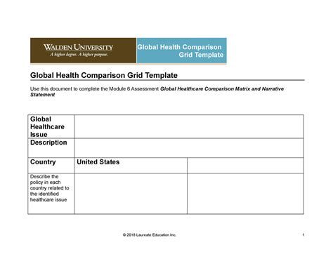 Usw1 Nurs 6050 Global Health Comparison Grid Template Global Health