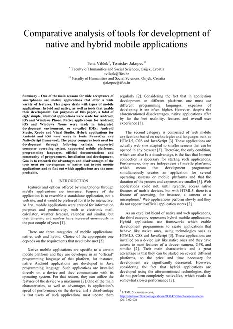 Pdf Comparative Analysis Of Tools For Development Of Native And