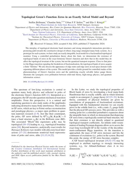 Pdf Topological Greens Function Zeros In An Exactly Solved Model And