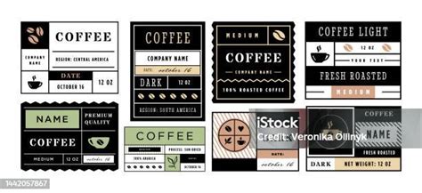 최소한의 커피 라벨 템플릿입니다 분쇄 커피 원두 포장을 위한 빈티지 스티커 레이아웃 기하학적 프레임 벡터 세트 라벨에 대한 스톡 벡터 아트 및 기타 이미지 Istock