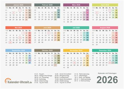 Kalender 2026 Zum Ausdrucken Kostenlos