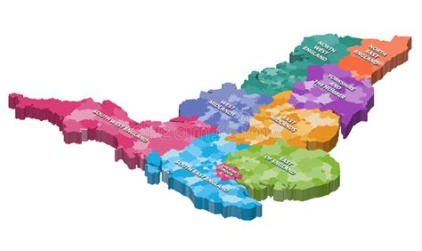 England Counties Isometric Map Colored By Regions Stock Vector