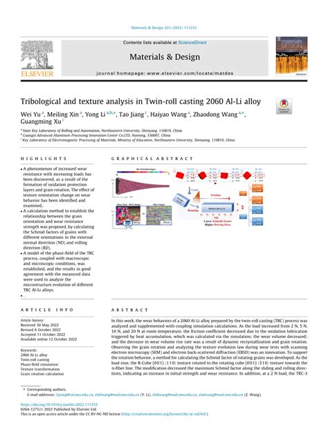Pdf Tribological And Texture Analysis In Twin Roll Casting 2060 Al Li Alloy