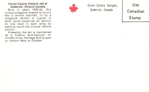 Vintage Postcard Octagonal Shaped Huron County Historic Jail Goderich Ontario Canada Ontario