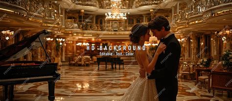 A Romantic Couple Dances In An Opulent Elegantly Lit Ballroom Premium Ai Generated Psd