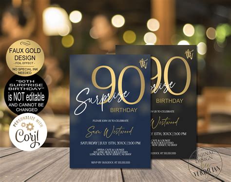 Surprise 90th Birthday Invitations For Men Vintage 90th Etsy Uk