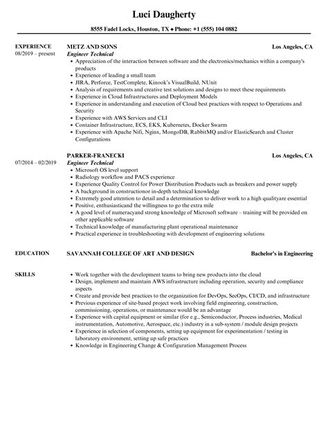 Engineer Technical Resume Samples Velvet Jobs