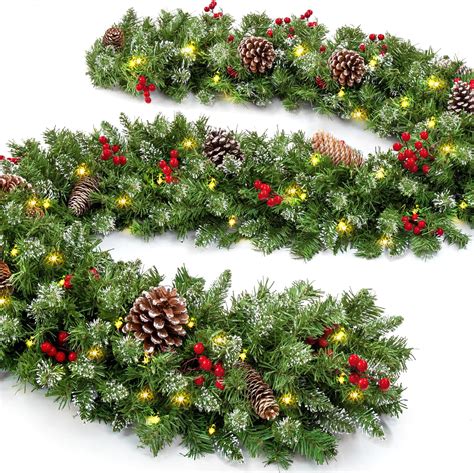 Ceenna 15ft Outdoor Christmas Garland With 100 Warm Led Pre