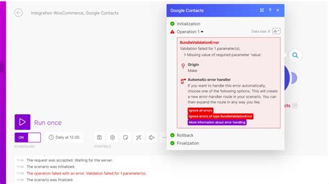 The Operation Failed With An Error Validation Failed For Parameters