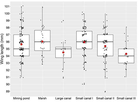 Boxplot Median Upper And Lower Quartiles Min Max Of Wing Length