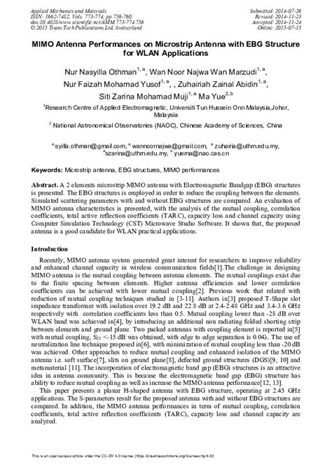 Pdf Mimo Antenna Performances On Microstrip Antenna With Ebg Structure For Wlan Applications
