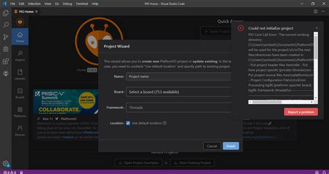 error while creating project using the platformio platformio ide