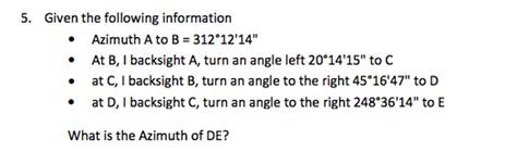 Solved Given The Following Information Azimuth A To B Chegg