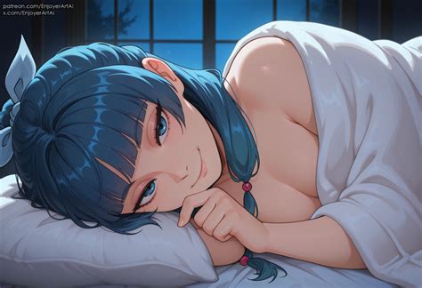 Rule 34 2025 Ai Generated Bangs Bed Sheet Blanket Blue Eyes Blue Hair