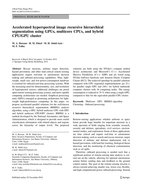 Pdf Accelerated Hyperspectral Image Recursive Hierarchical Segmentation Using Gpus Multicore