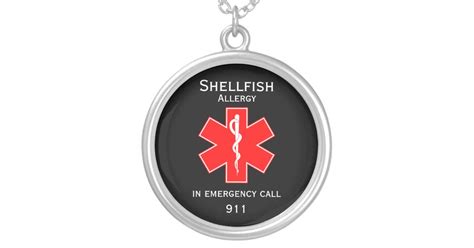 Medical Alert Id Medical Shellfish Allergy Silver Plated Necklace Zazzle