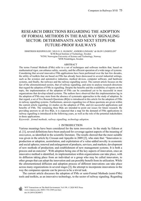 Pdf Research Directions Regarding The Adoption Of Formal Methods In The Railway Signaling
