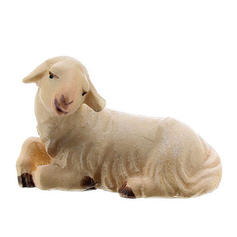 Agnello Sdraiato Presepe Original Cometa Legno Dipinto In Val Gardena
