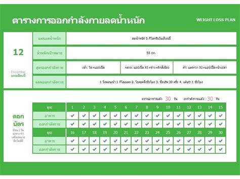 Excel Of ตารางการออกกำลังกายลดน้ำหนัก สถิติอัตโนมัติของการตอกบัตร