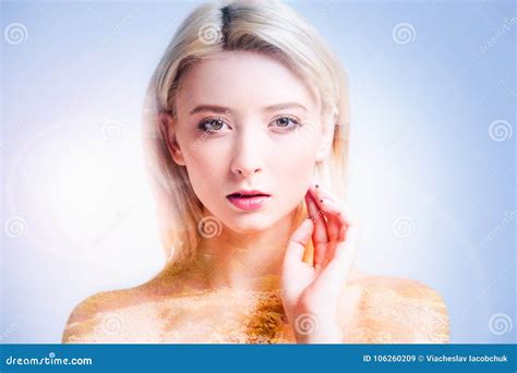 Serious Pensive Woman Touching Her Face Stock Image Image Of