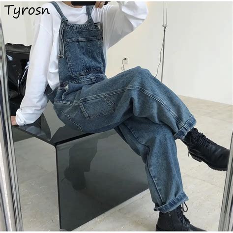 점프 슈트 데님 여성 가을 빈티지 워시 올 매치 Streetwear 사파리 스타일 Bf 하라주쿠 유니섹스 레저 학생 레트로 힙합 Aliexpress