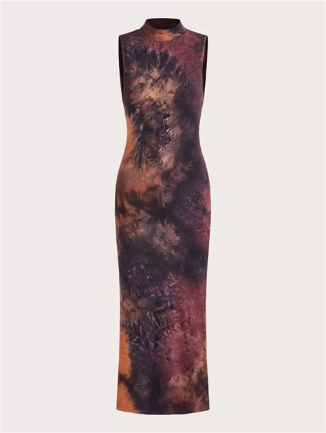 Romwe Punk Grunge Tie Dye Print Split Thigh Dress Shein Usa