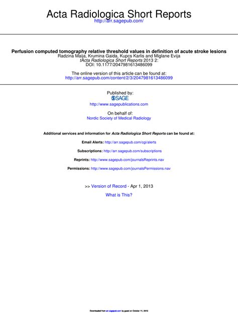 Pdf Perfusion Computed Tomography Relative Threshold Values In Definition Of Acute Stroke Lesions
