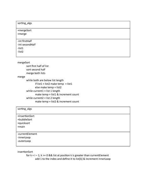 sorting algs uml sorting algs mergesort merge int firsthalf int