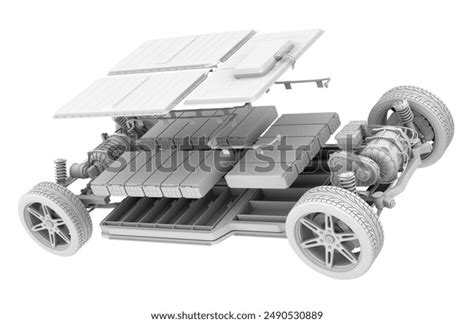 Exploded View Electric Vehicle Chassis Equipped Stock Illustration