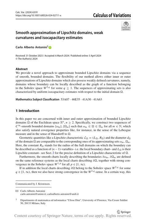Pdf Smooth Approximation Of Lipschitz Domains Weak Curvatures And Isocapacitary Estimates